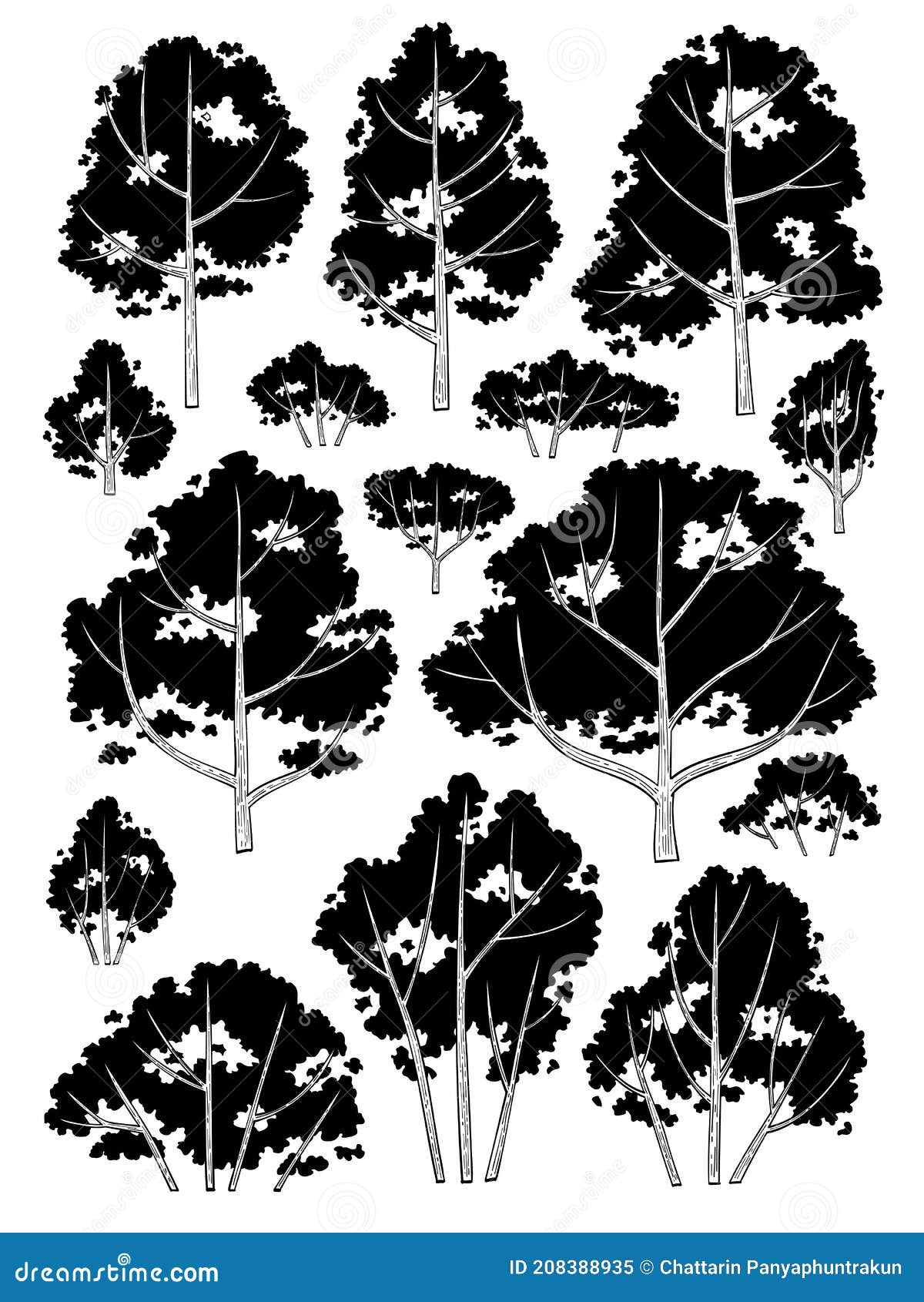 Hand Drawn Side View Tree Vector Set Stock Vector - Illustration of ...