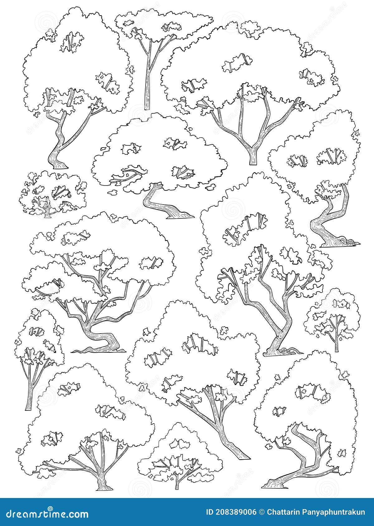 Hand Drawn Side View Tree Vector Set Stock Vector - Illustration of ...