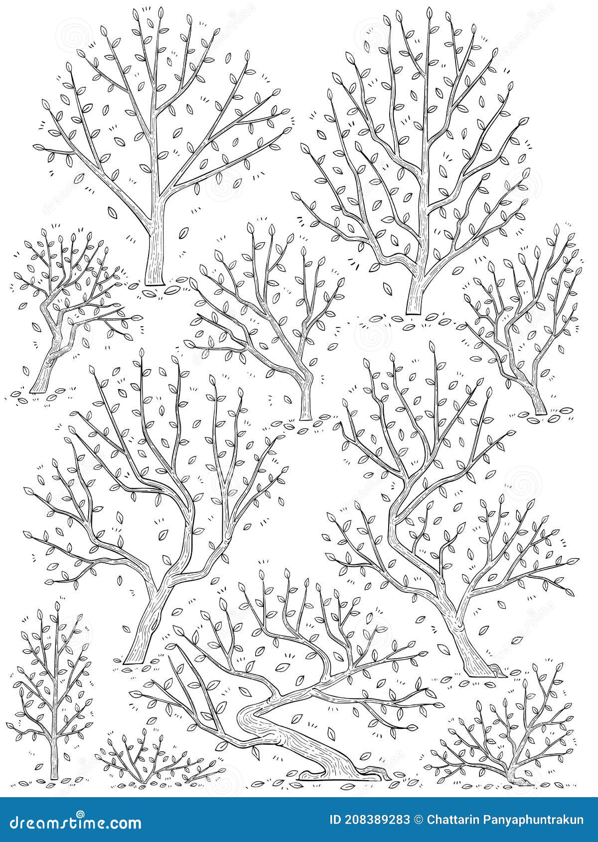 Hand Drawn Side View Tree Vector Set Stock Vector - Illustration of ...