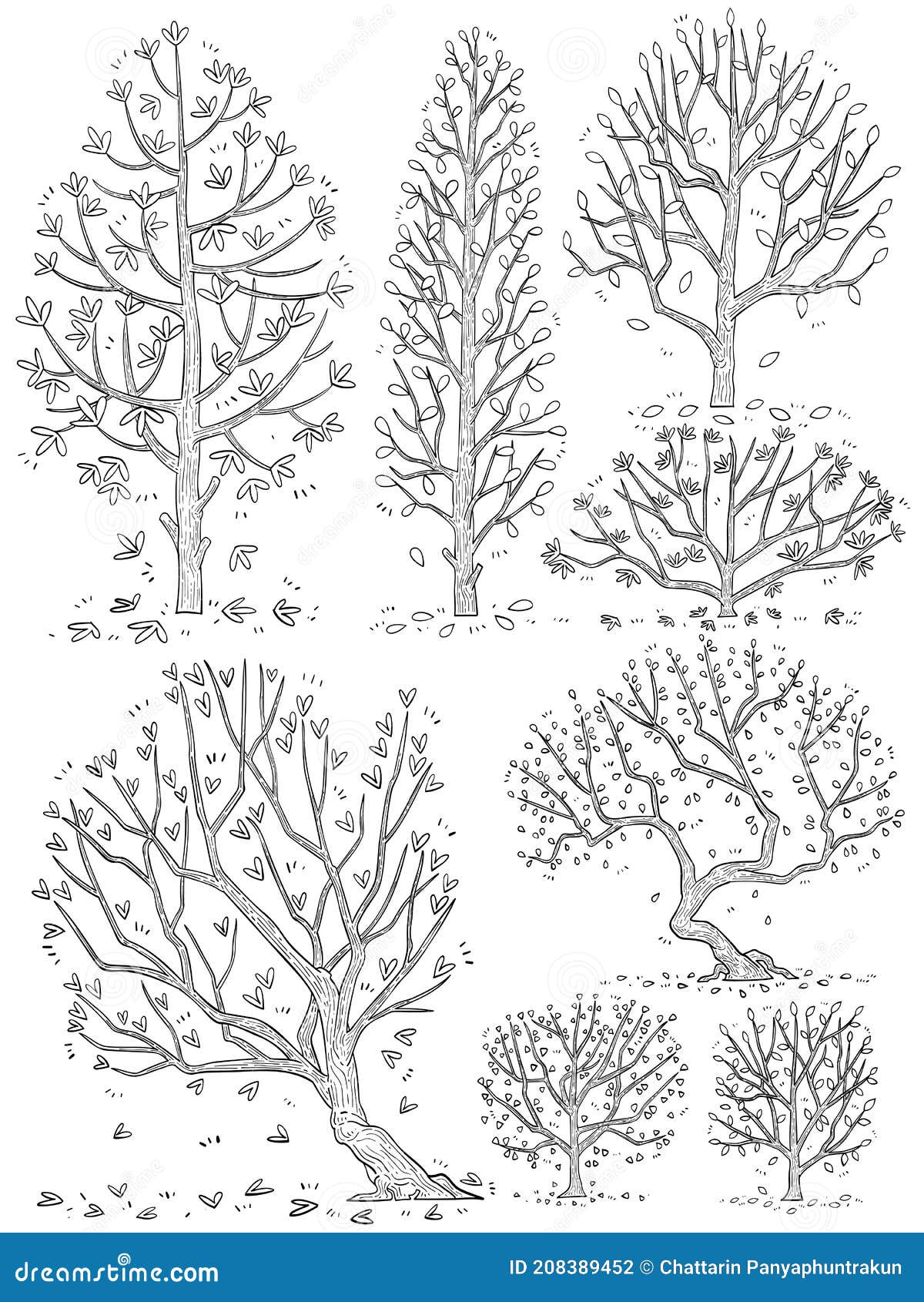 Hand Drawn Side View Tree Vector Set Stock Vector - Illustration of ...