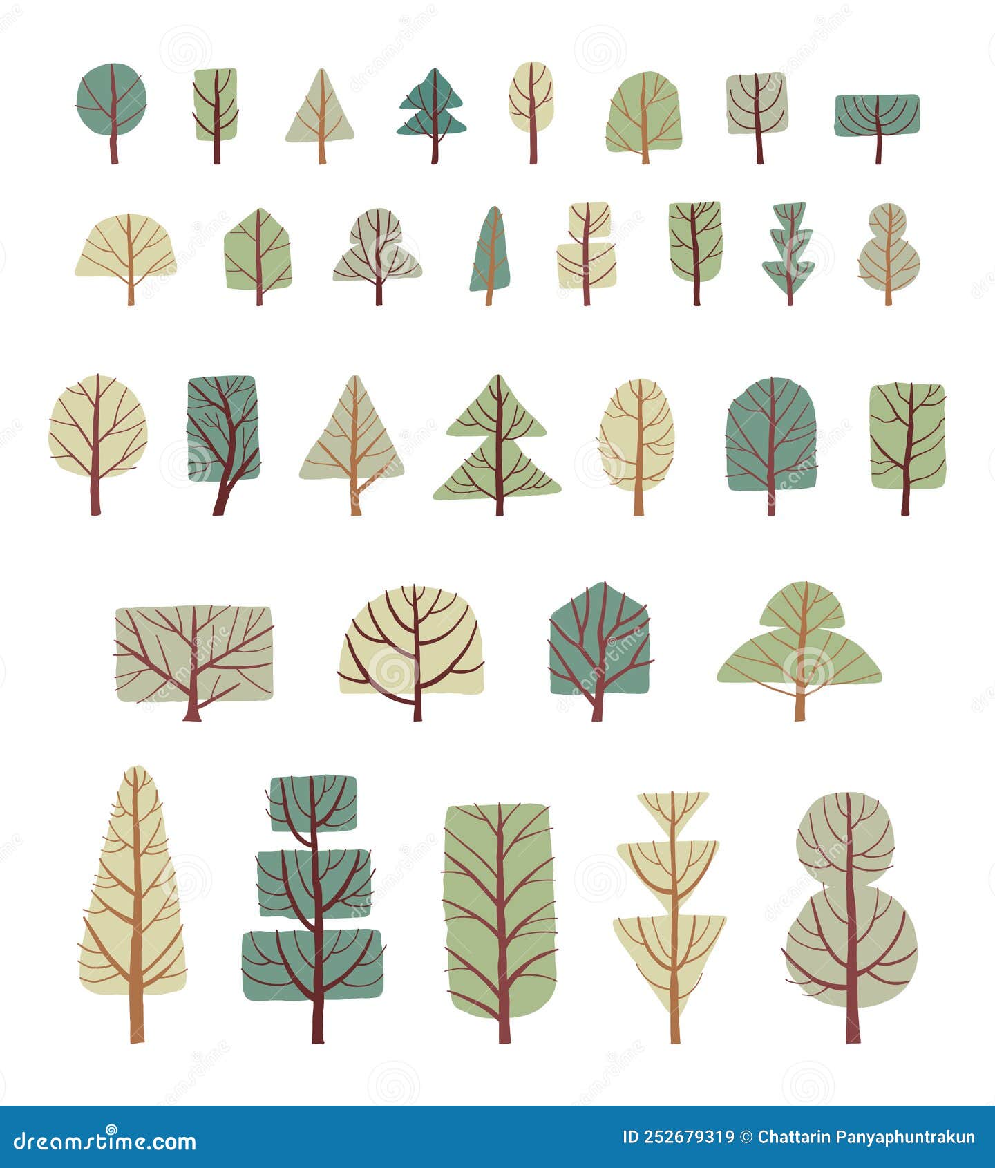 Hand Drawn Side View Tree Vector Set Stock Vector - Illustration of ...