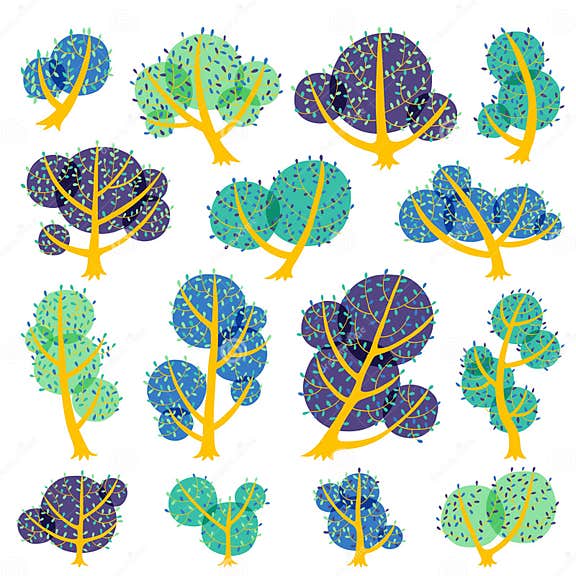 Hand Drawn Side View Tree Vector Set Stock Illustration - Illustration ...