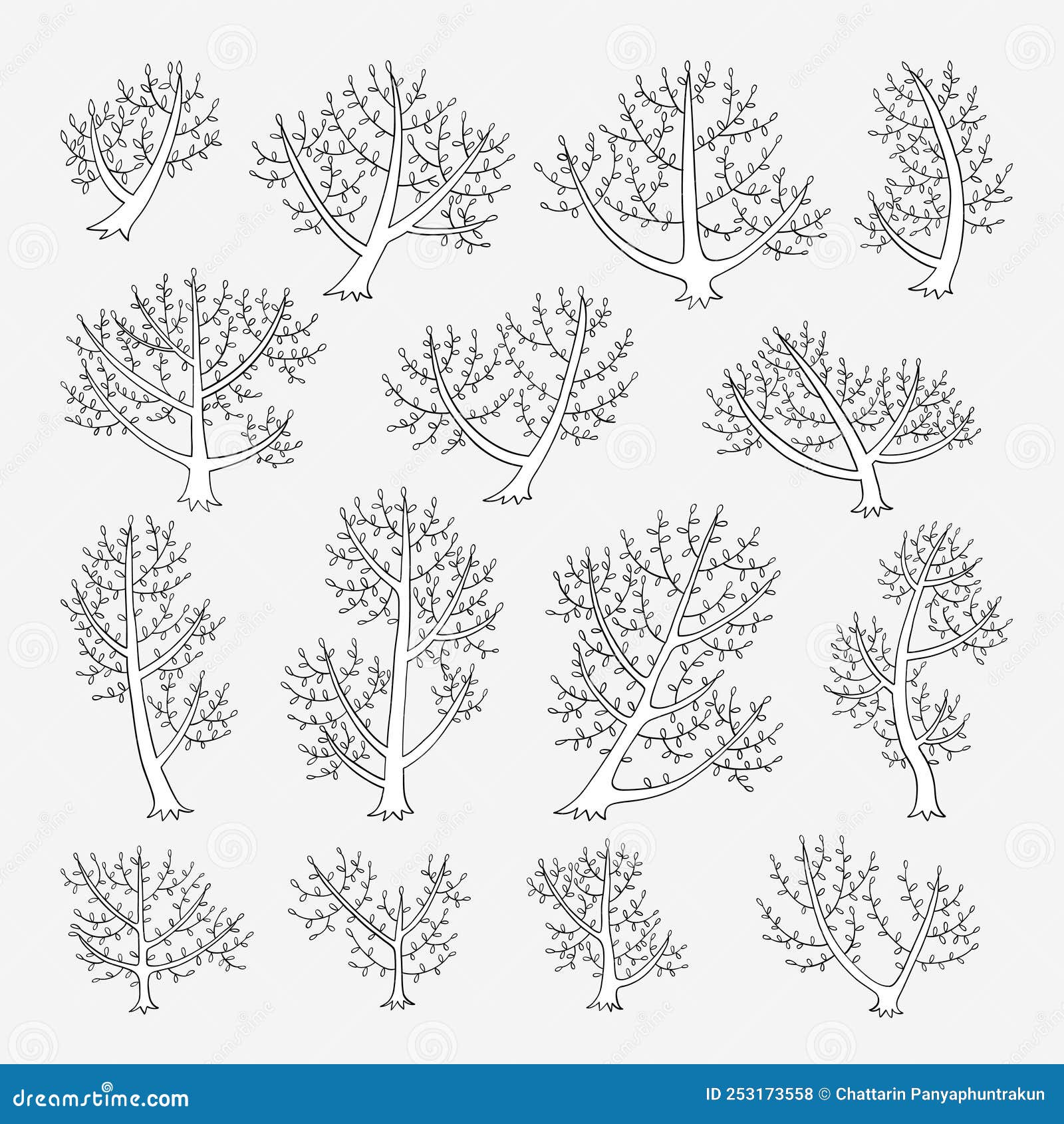 Hand Drawn Side View Tree Vector Set Stock Illustration - Illustration ...