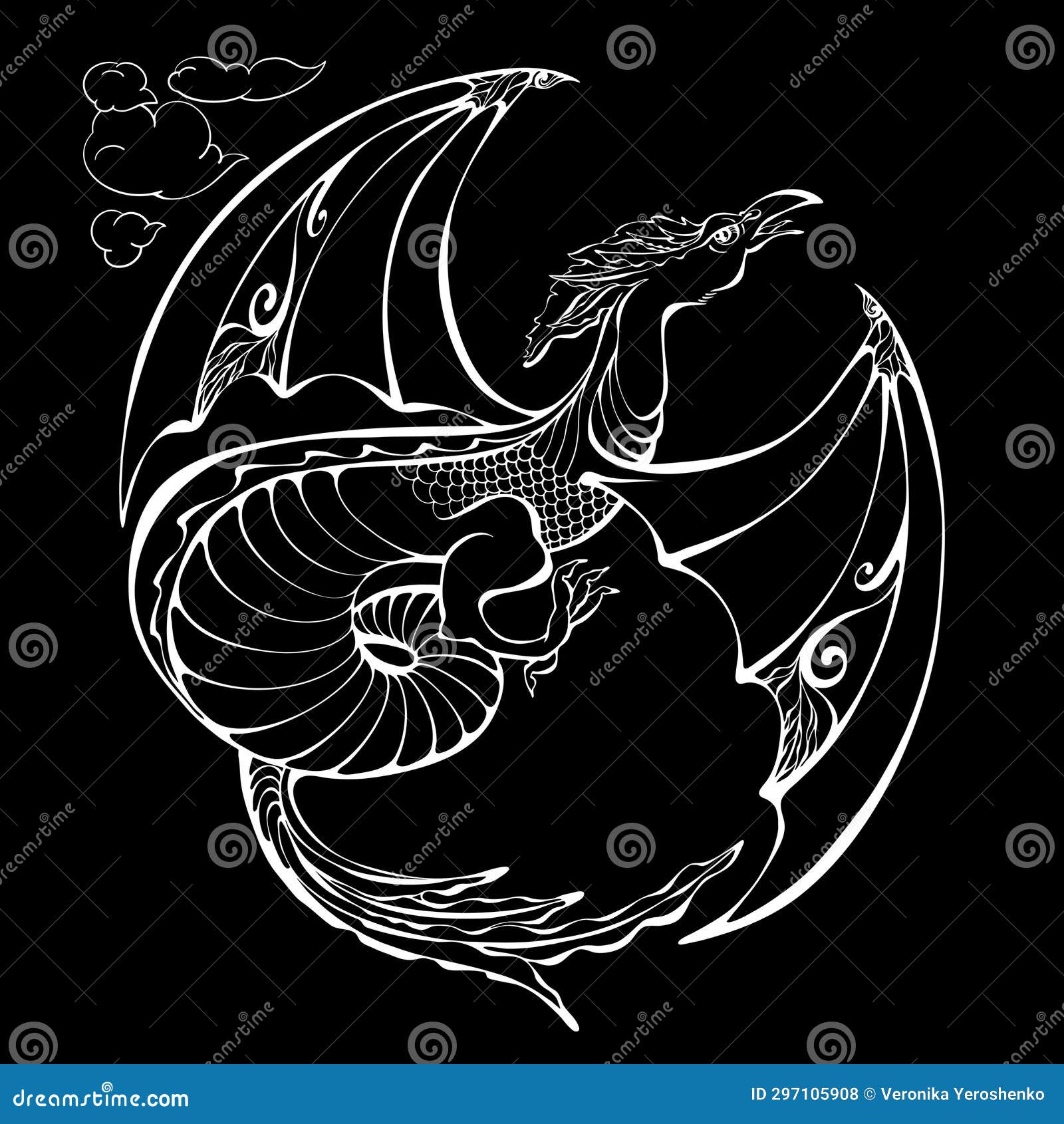 Hand-drawn Silhouette Dragon. Outline Dragon Pattern. the Mythical ...