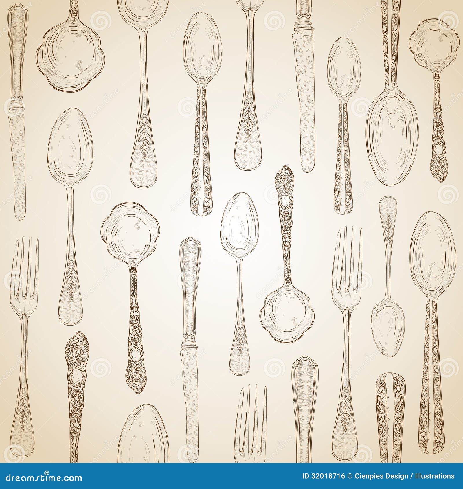 Hand Drawn Silverware Icons Seamless Pattern. Stock Vector ...