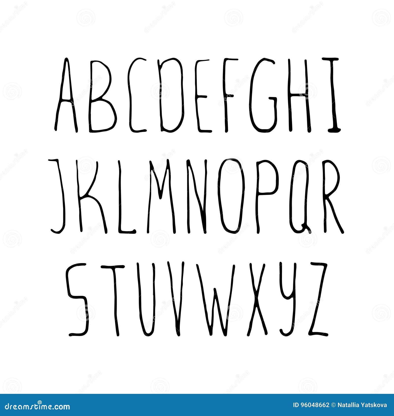 Hand drawn simple alphabet stock vector. Illustration of print - 96048662
