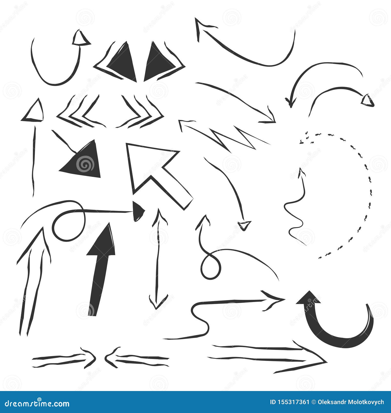 Hand-drawn Simple Arrows Set in Different Direction Up, Down, Left ...