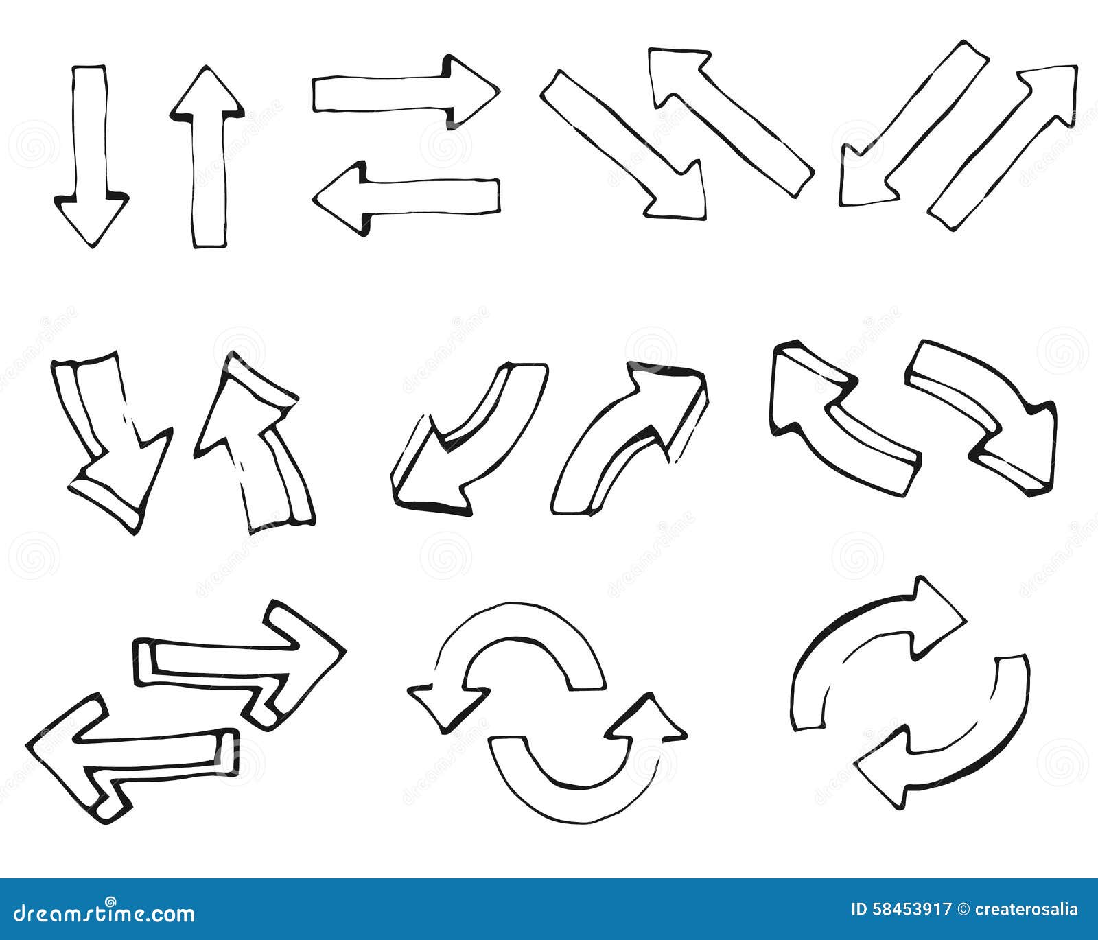 Hand Drawn Simple Arrows Set Made in Vector Stock Vector - Illustration ...