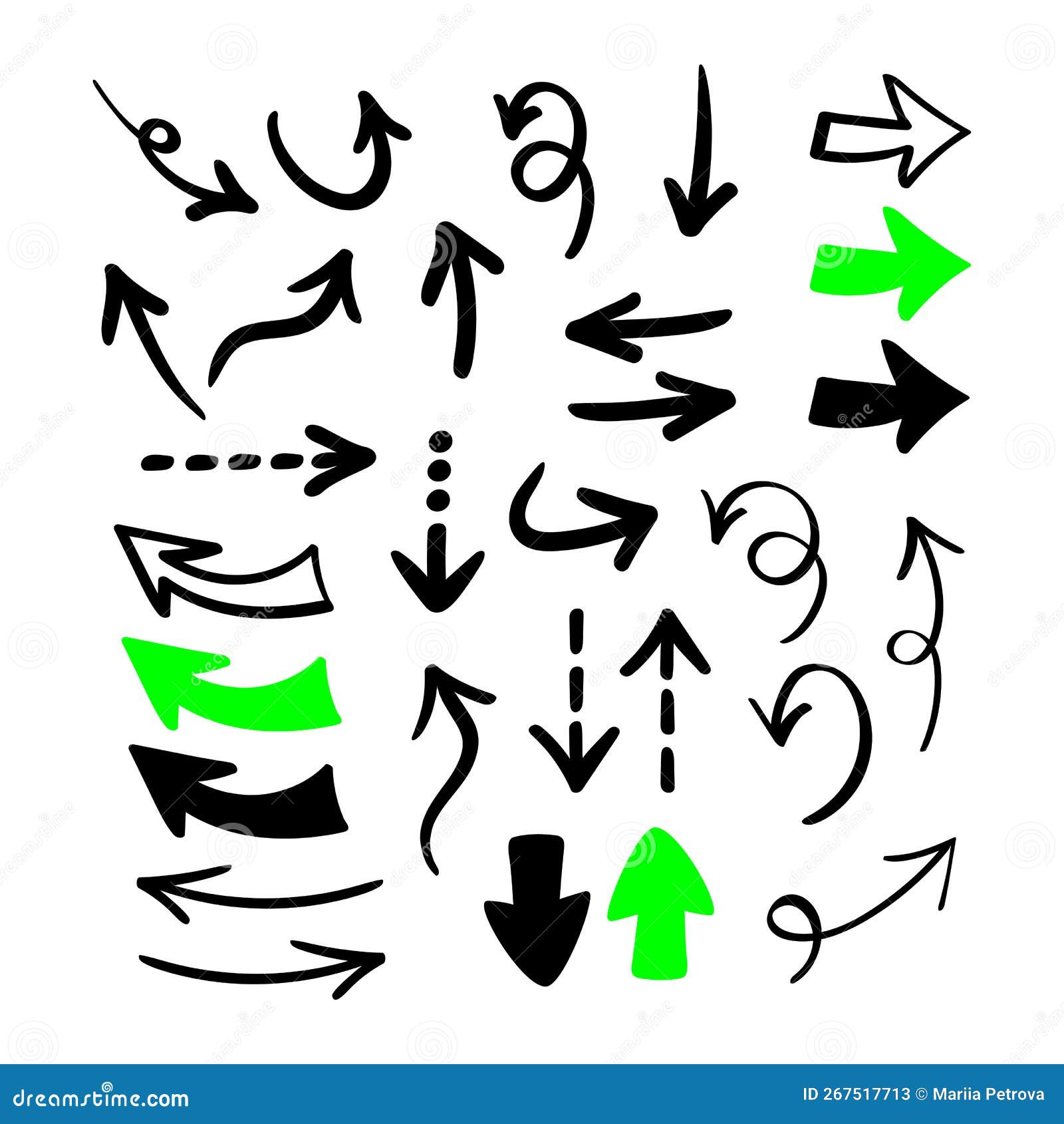 Hand Drawn Simple Arrows Set. Various Shape Arrows Stock Vector ...