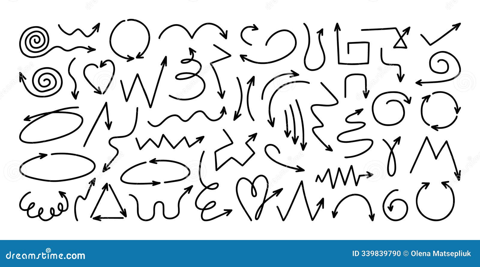 Hand-drawn Simple Black Arrows. Doodle Arrow Elements. Arrows To Create ...