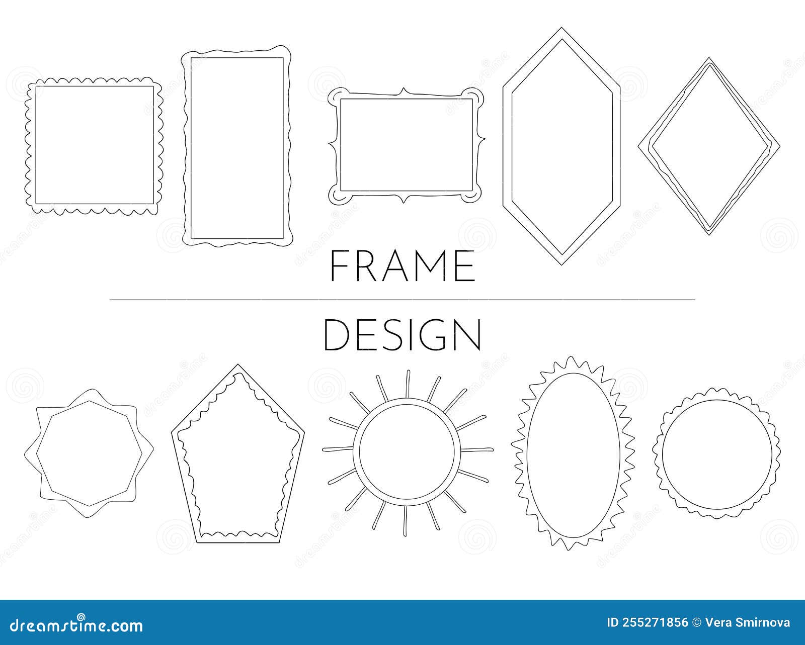 Hand Drawn Simple Frames. Different Shapes Square, Oval, Circle, Sun ...