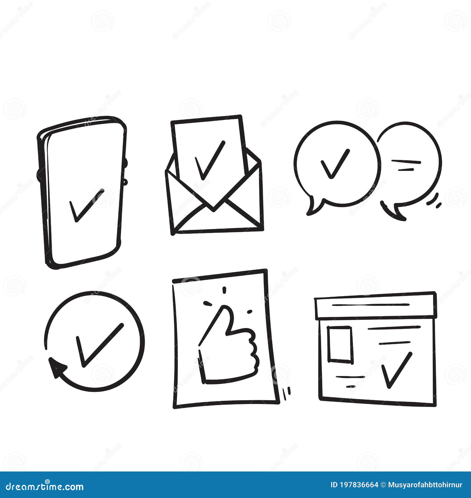 Hand Drawn Simple Set of Approve Related Vector Line Icons Illustration ...