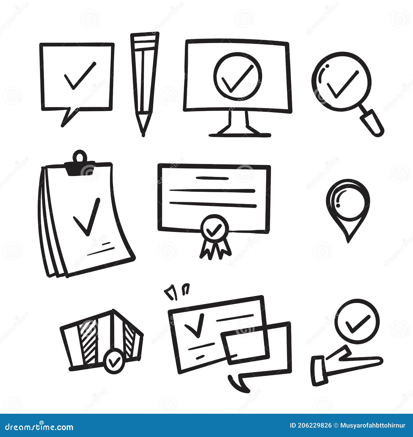 Hand Drawn Simple Set of Check Marks Vector Line Icons Illustration ...