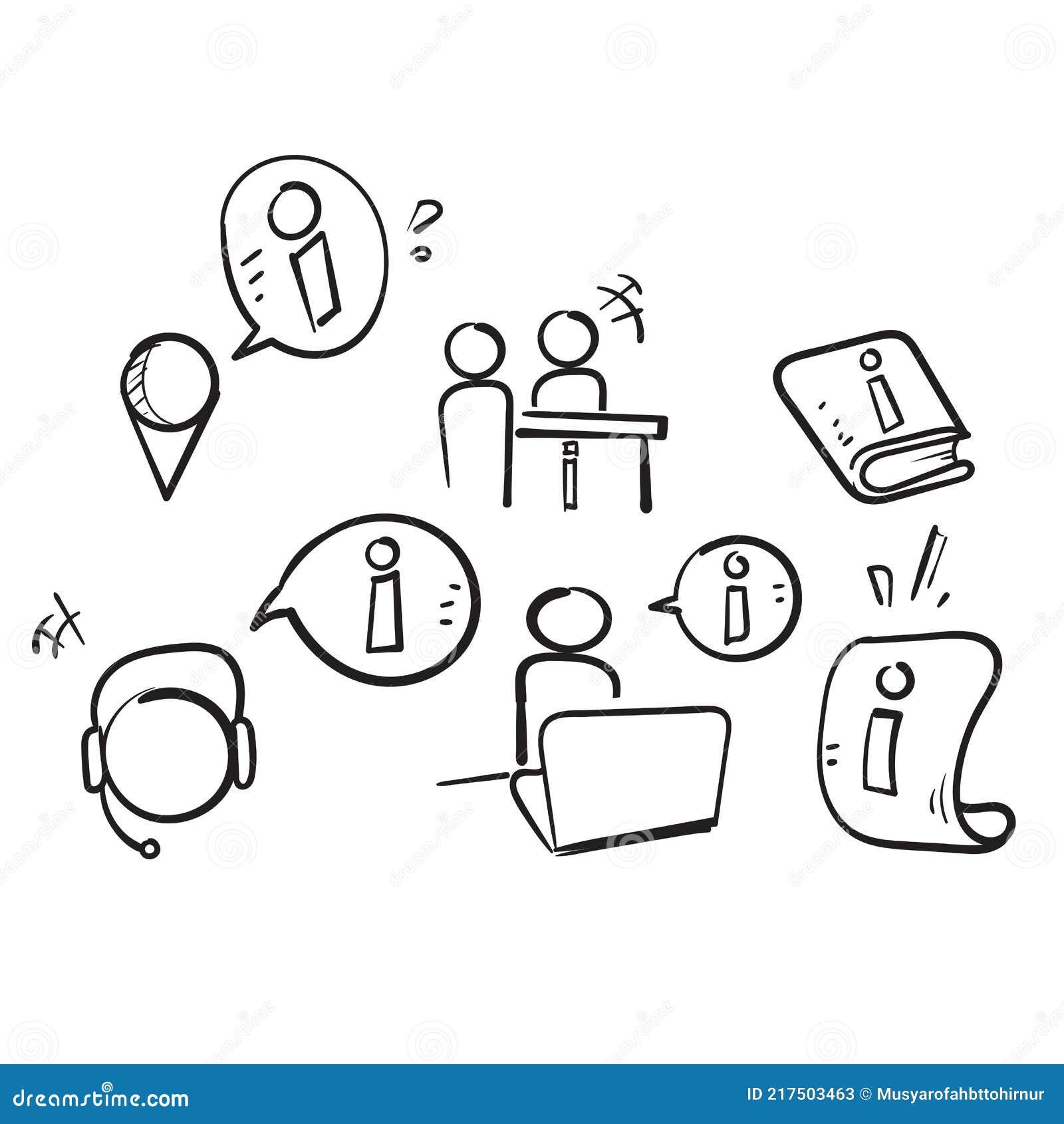 Hand Drawn Simple Set of Info and Help Desk Related Vector Line Icons ...