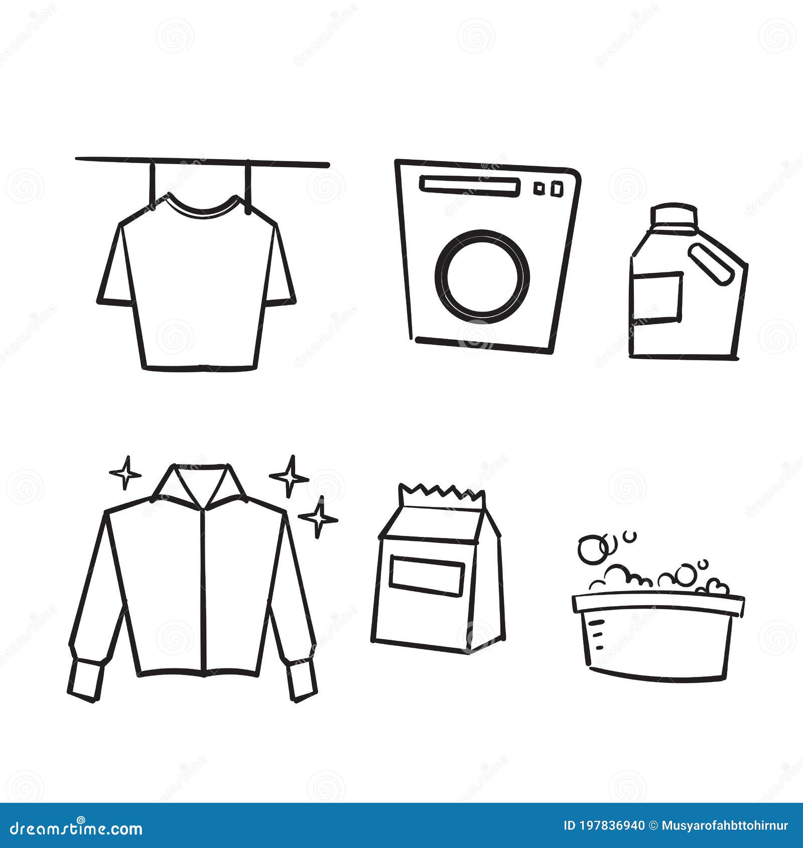 Hand Drawn Simple Set of Laundry Related Vector Line Icons. with Doodle ...
