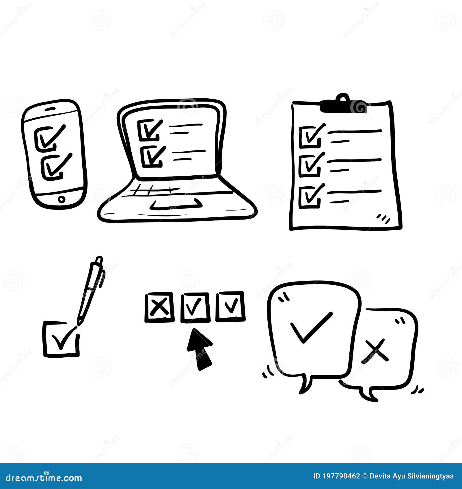 Hand Drawn Simple Set of Survey Related Vector Line Icons with Doodle ...