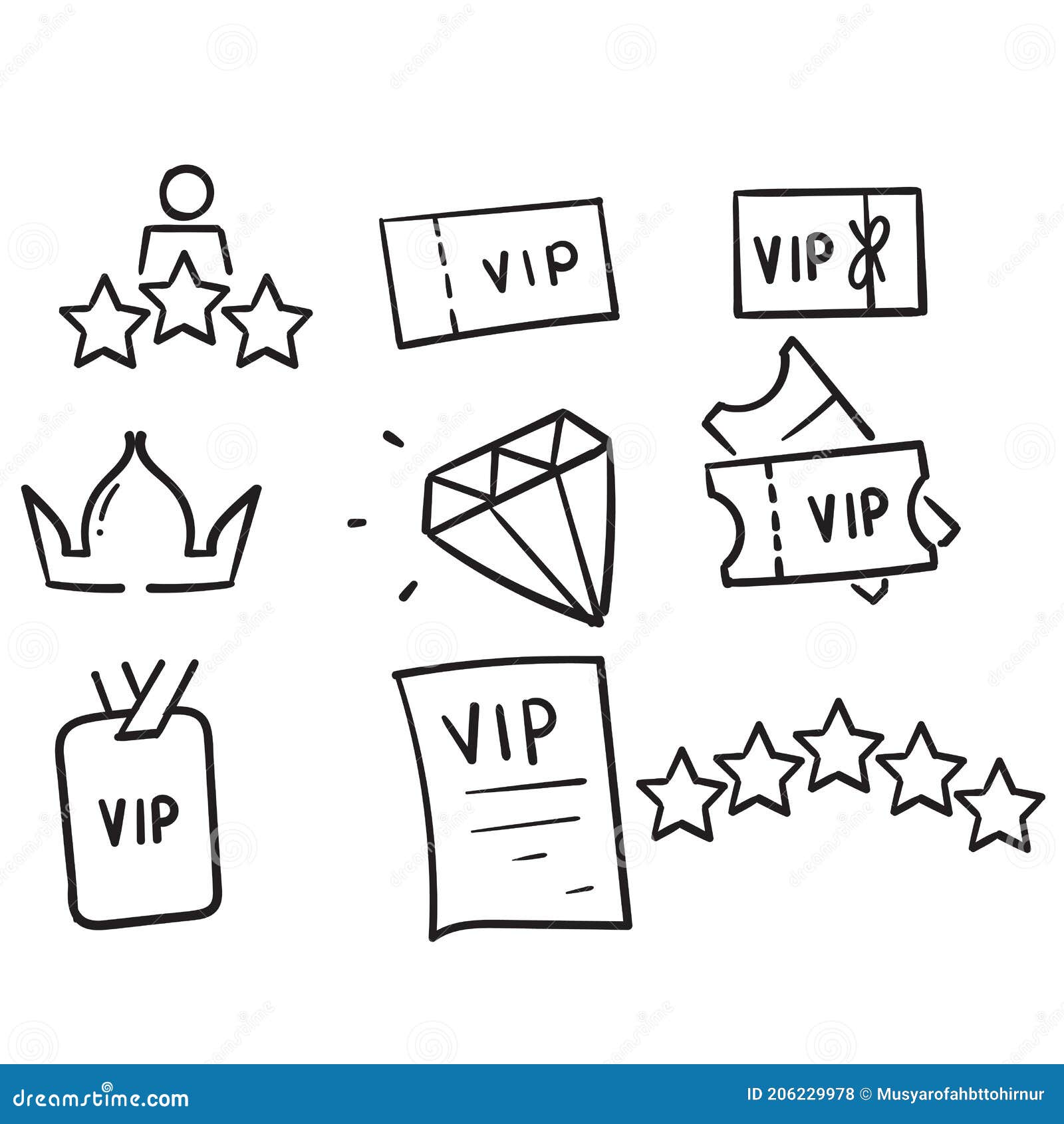 Hand Drawn Simple Set of VIP Related Vector Line Icons in Doodle Style ...