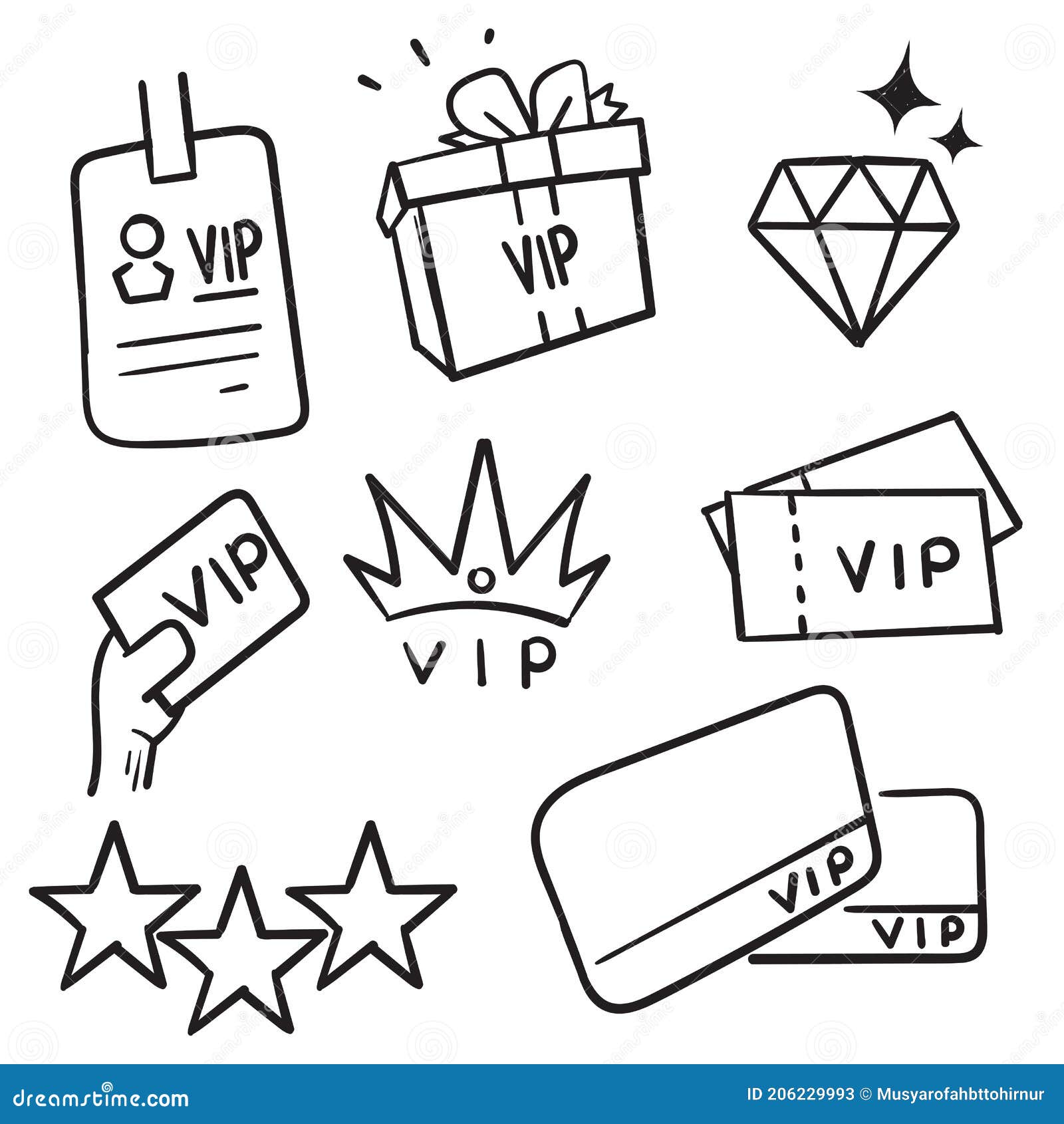 Hand Drawn Simple Set of VIP Related Vector Line Icons in Doodle Style ...