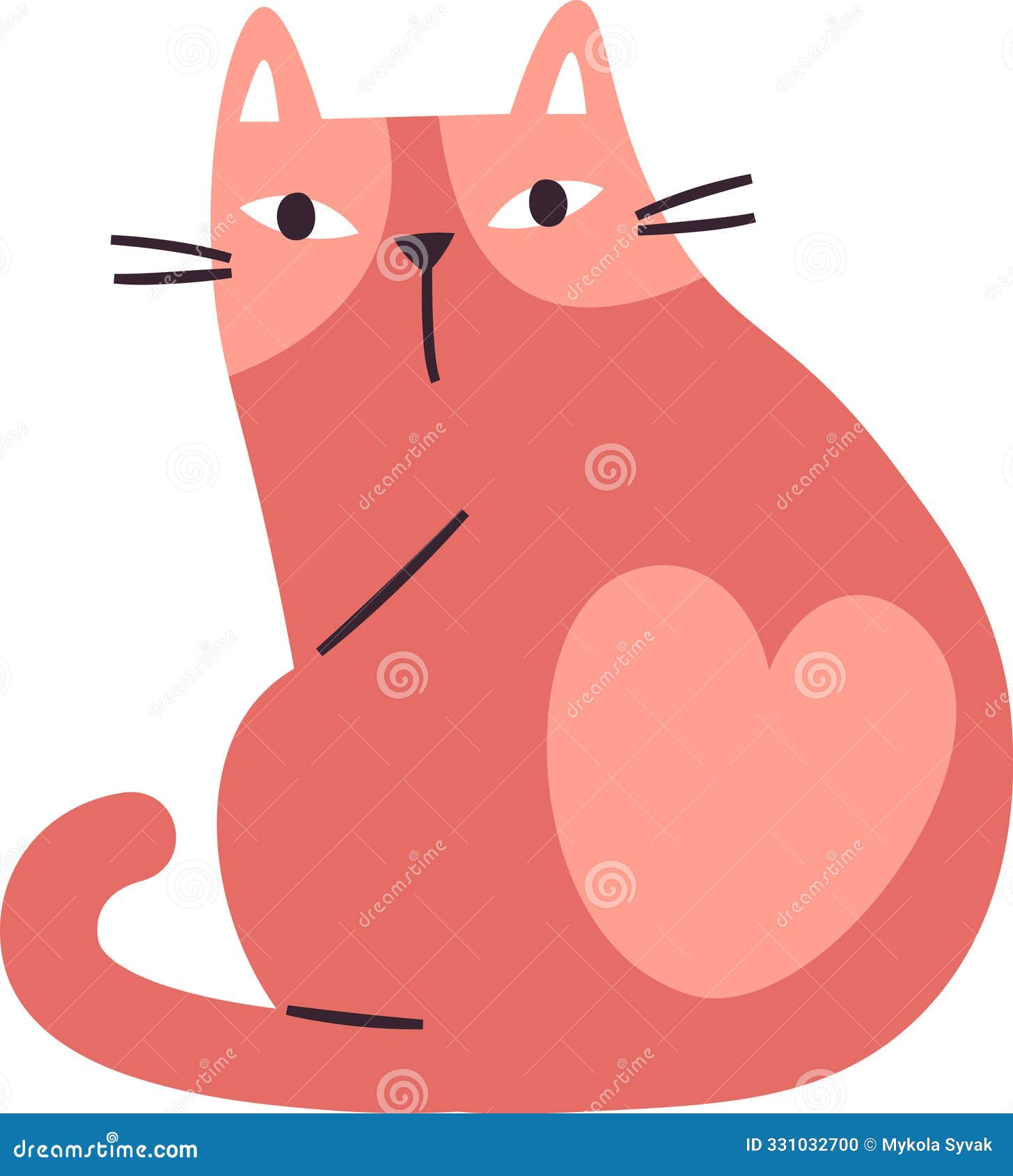 Hand Drawn Sitting Cat with Heart Stock Illustration - Illustration of ...