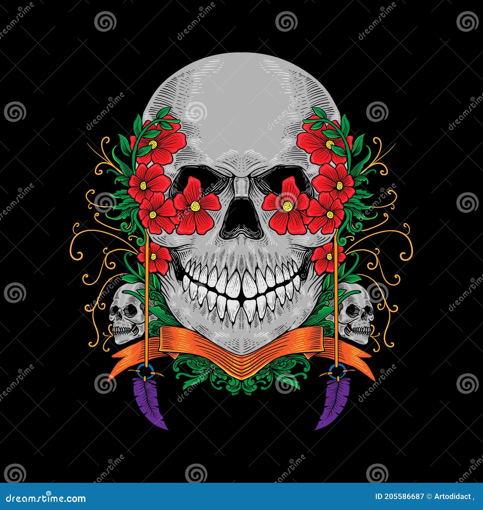 Hand Drawn Skeleton and Flower Beautiful Art Premium Vector Stock ...