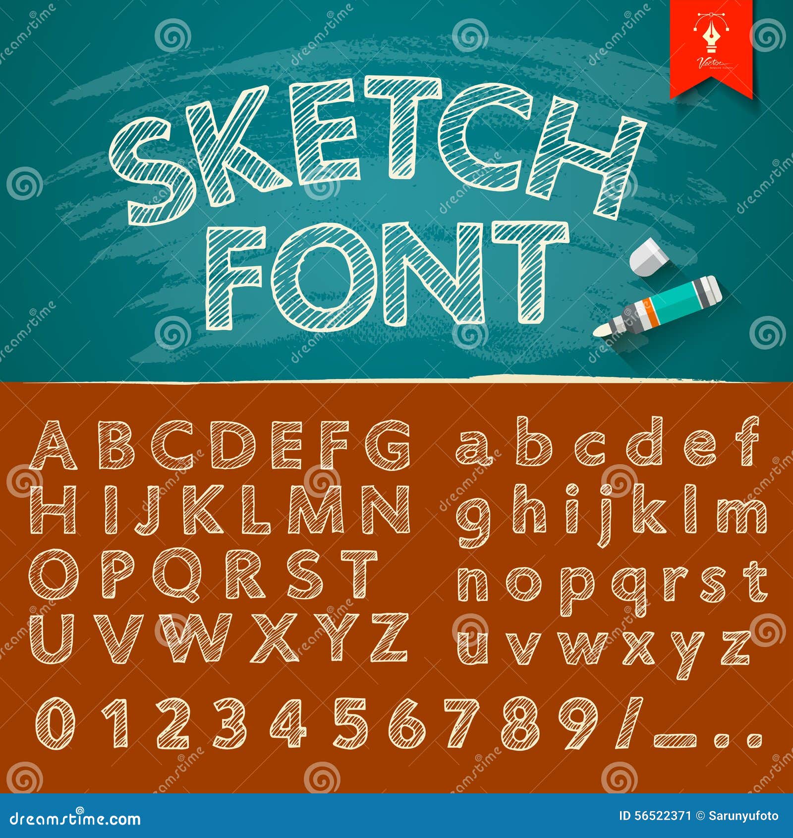 Hand Drawn Sketch Alphabet And Numbers Collections Cartoon Vector ...