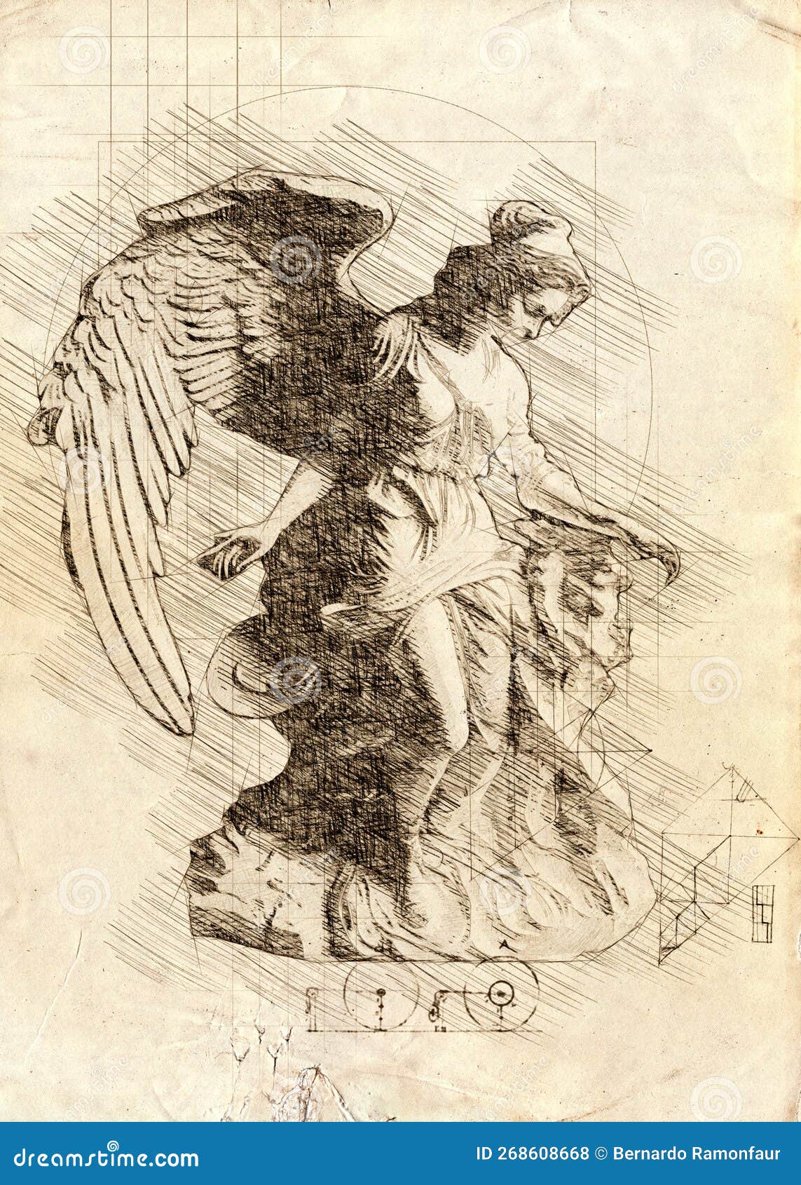 Hand Drawn Sketch of an Angel Stock Photo - Illustration of wings ...