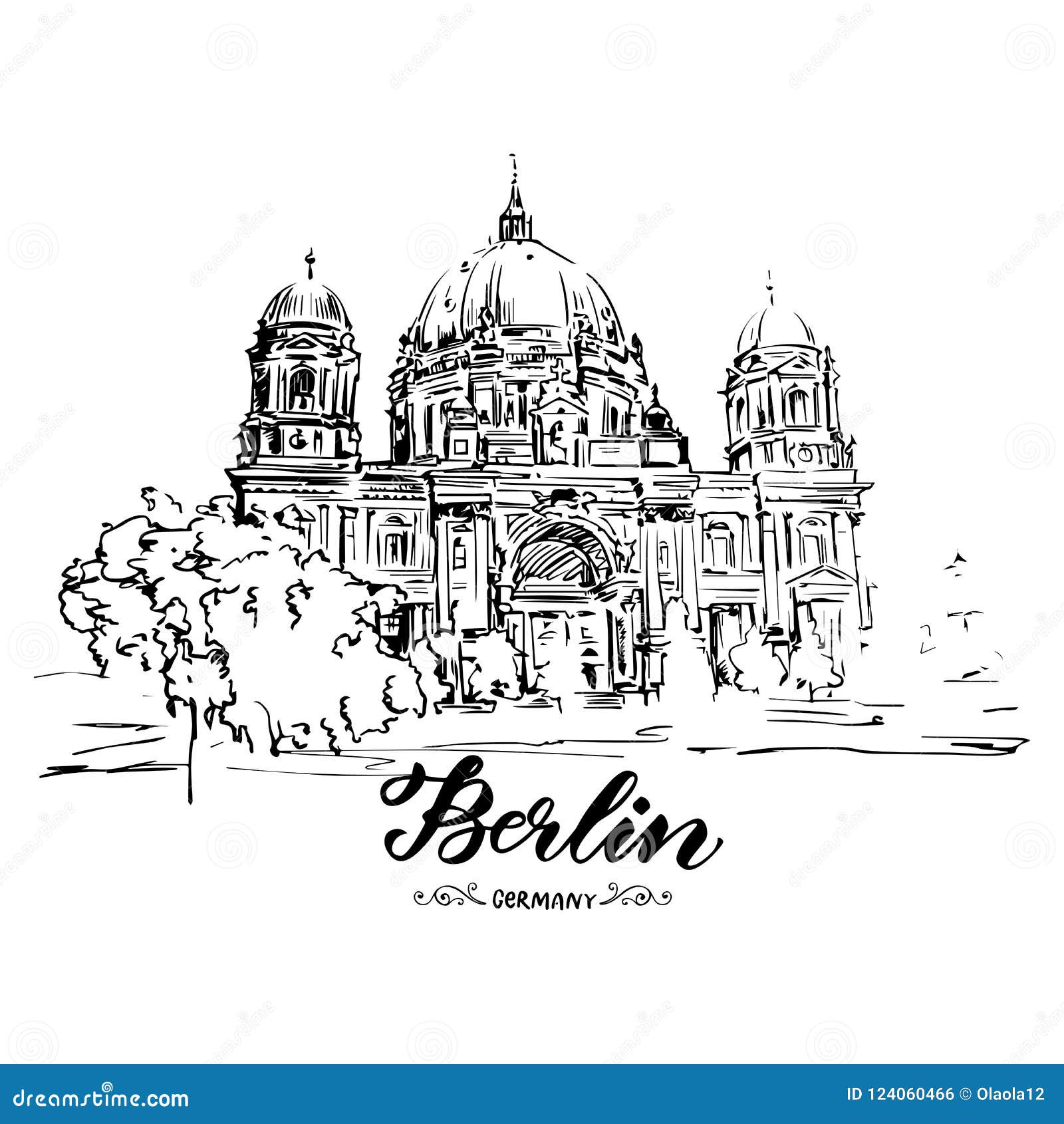 Hand Drawn Sketch of Berlin Cathedral Stock Illustration - Illustration ...