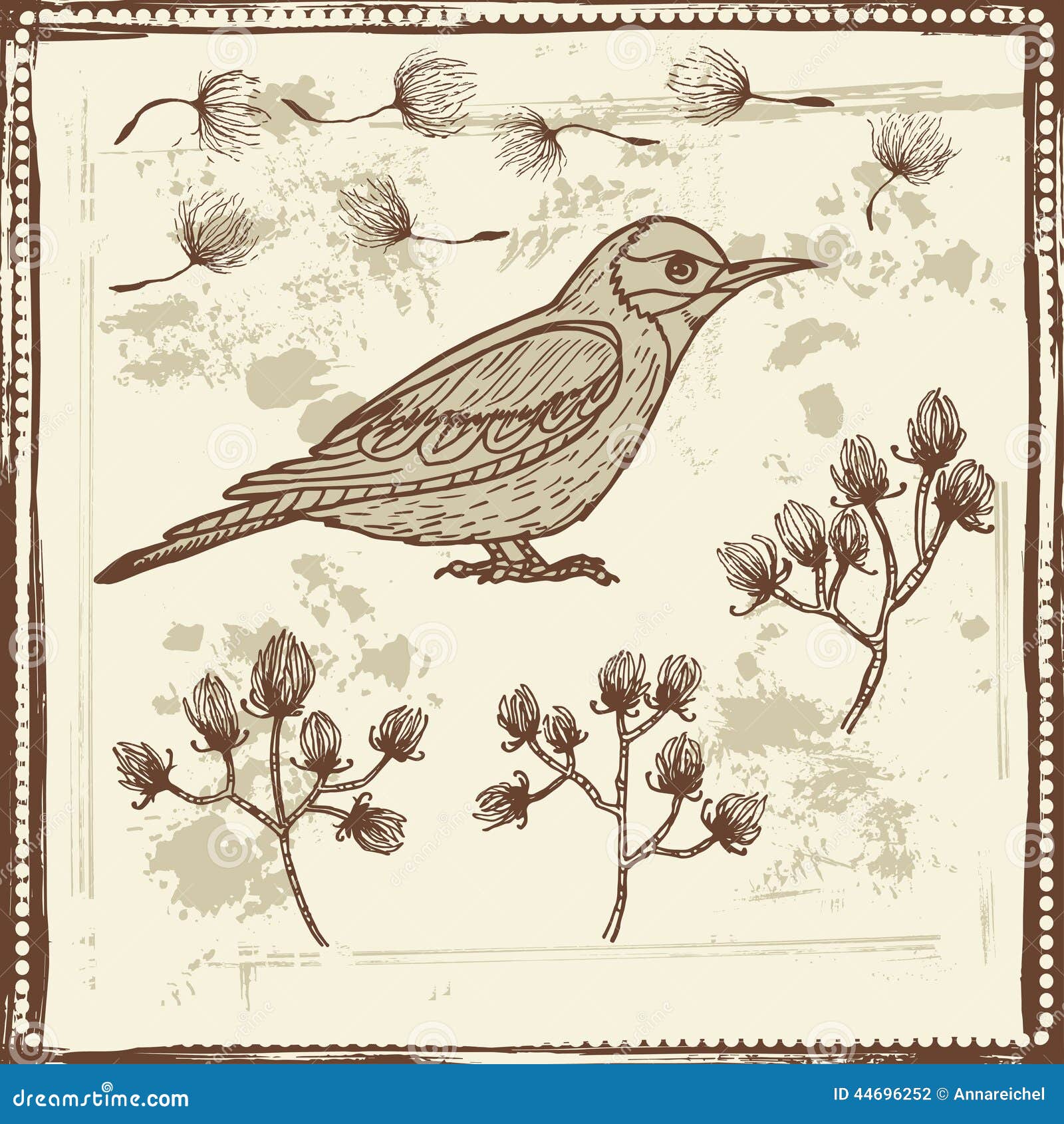 Hand Drawn Sketch of Bird and Floral Elements Stock Vector ...