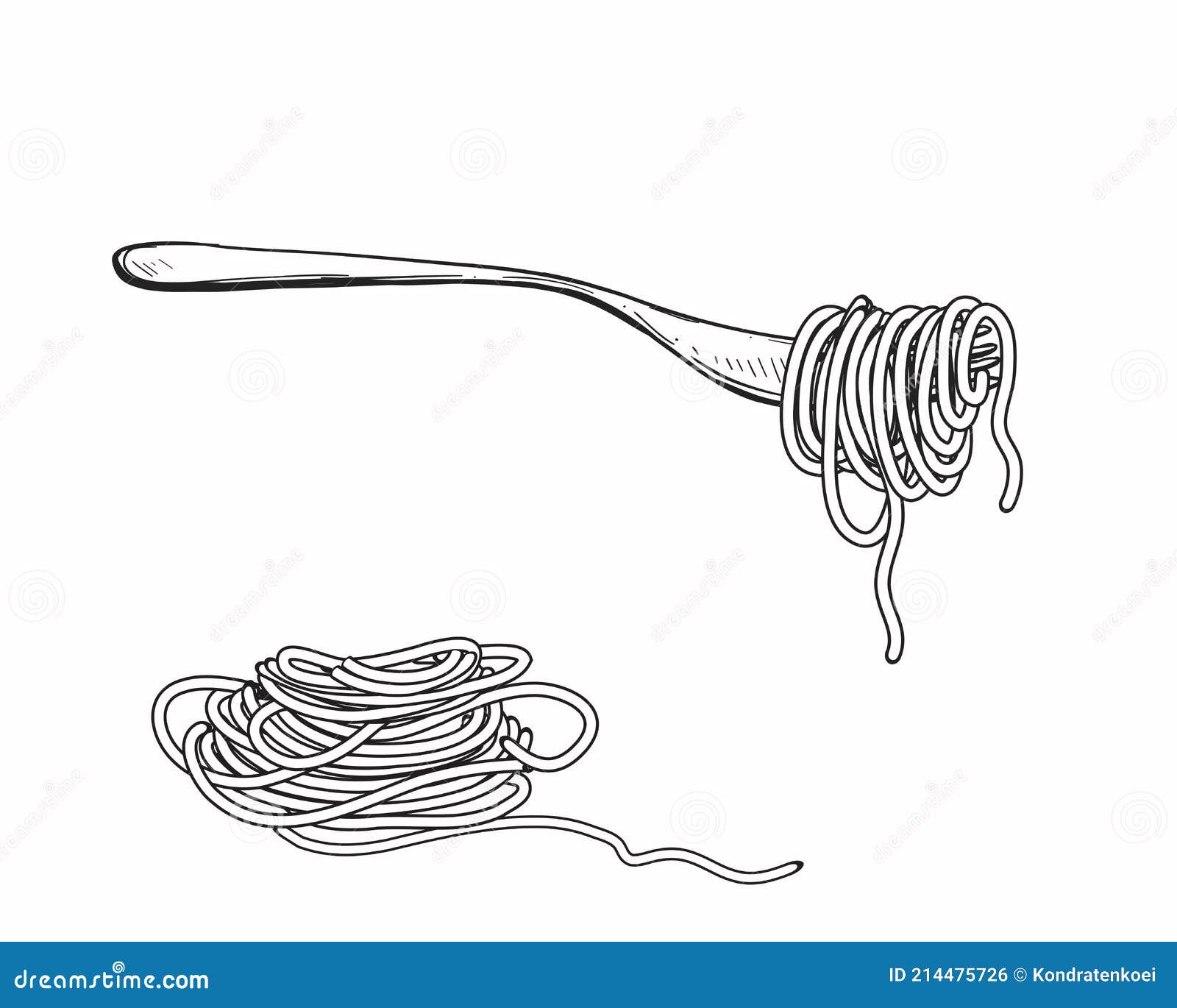 Spaghetti At Fork With Basil And Sauce. Vector Illustration ...