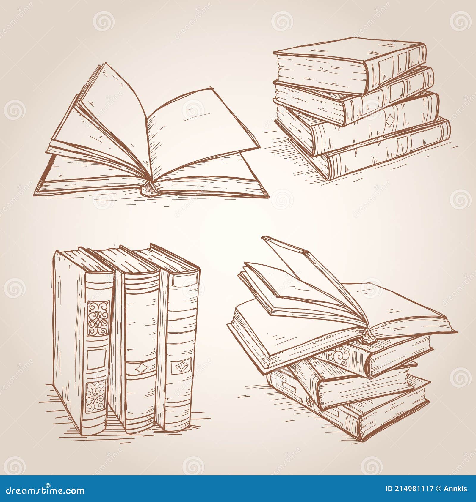 Hand Drawn Sketch of Books, Vintage Books Collection Stock Vector ...