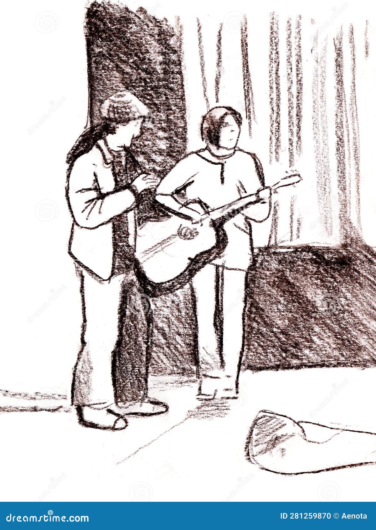 Hand Drawn Sketch of Busker Stock Illustration - Illustration of player ...