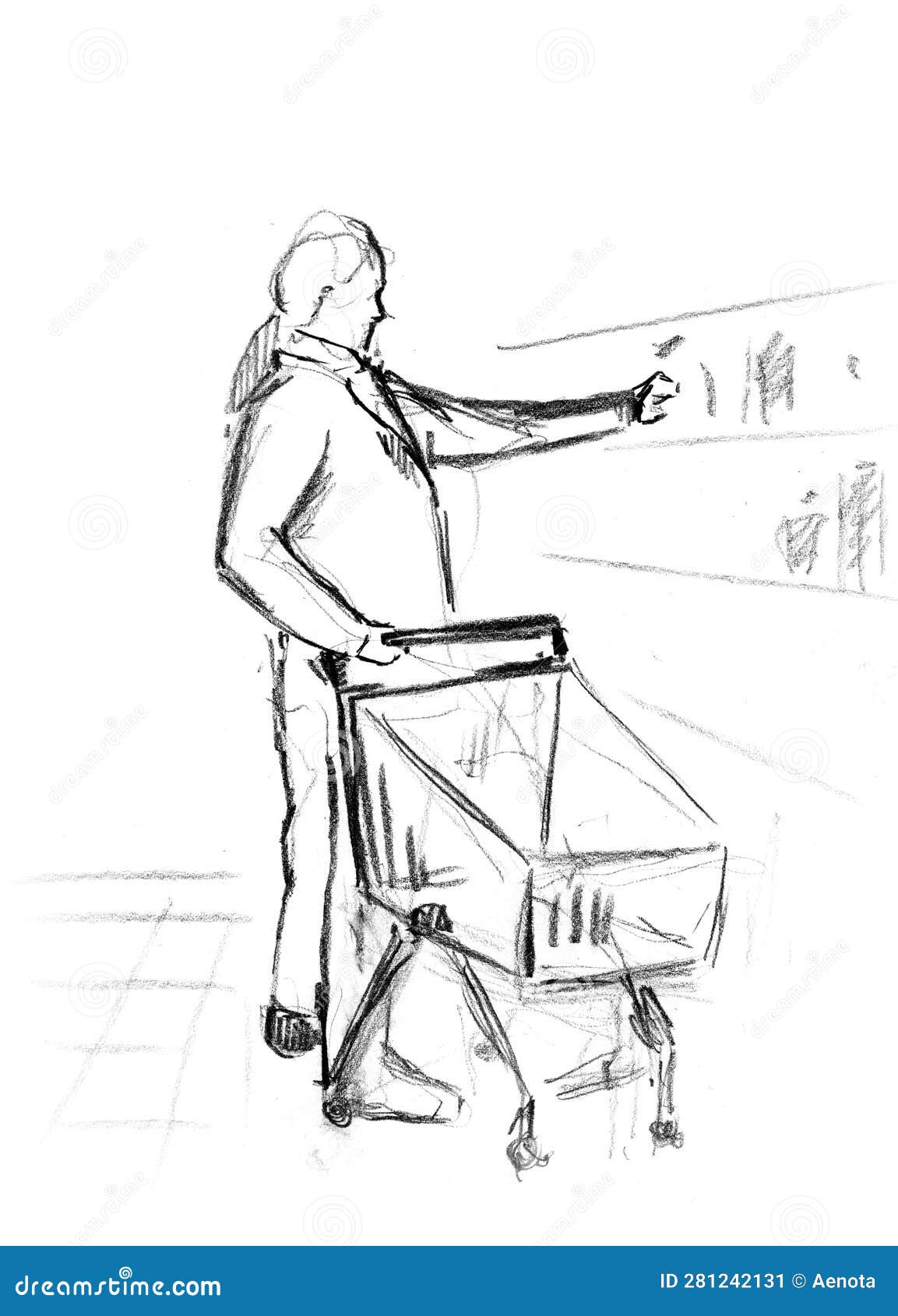 Hand drawn sketch of buyer stock illustration. Illustration of store ...