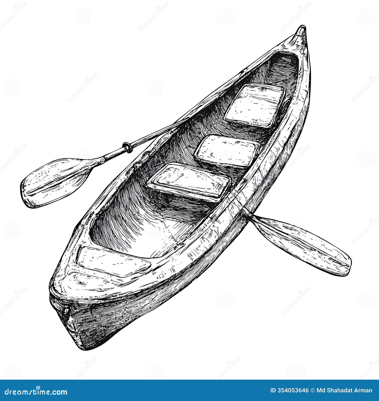 Hand-drawn Sketch of a Canoe with Paddles Stock Illustration ...