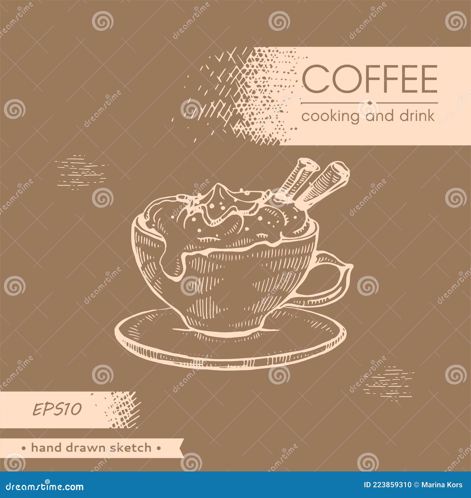Hand-drawn Sketch Coffee Cooking with Cream. Stock Vector ...