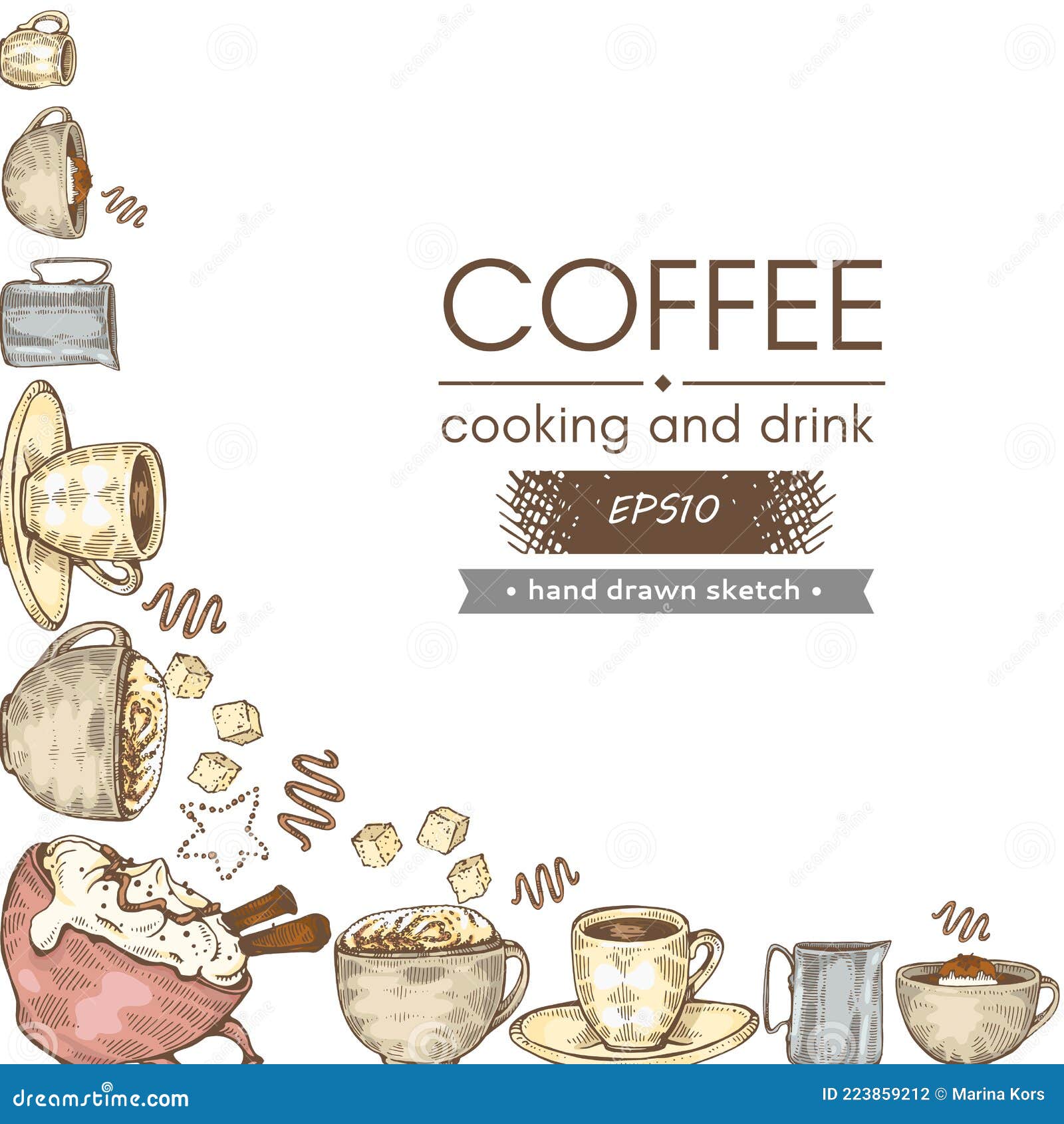 Hand-drawn Sketch Coffee Cooking and Drinks. Stock Vector ...