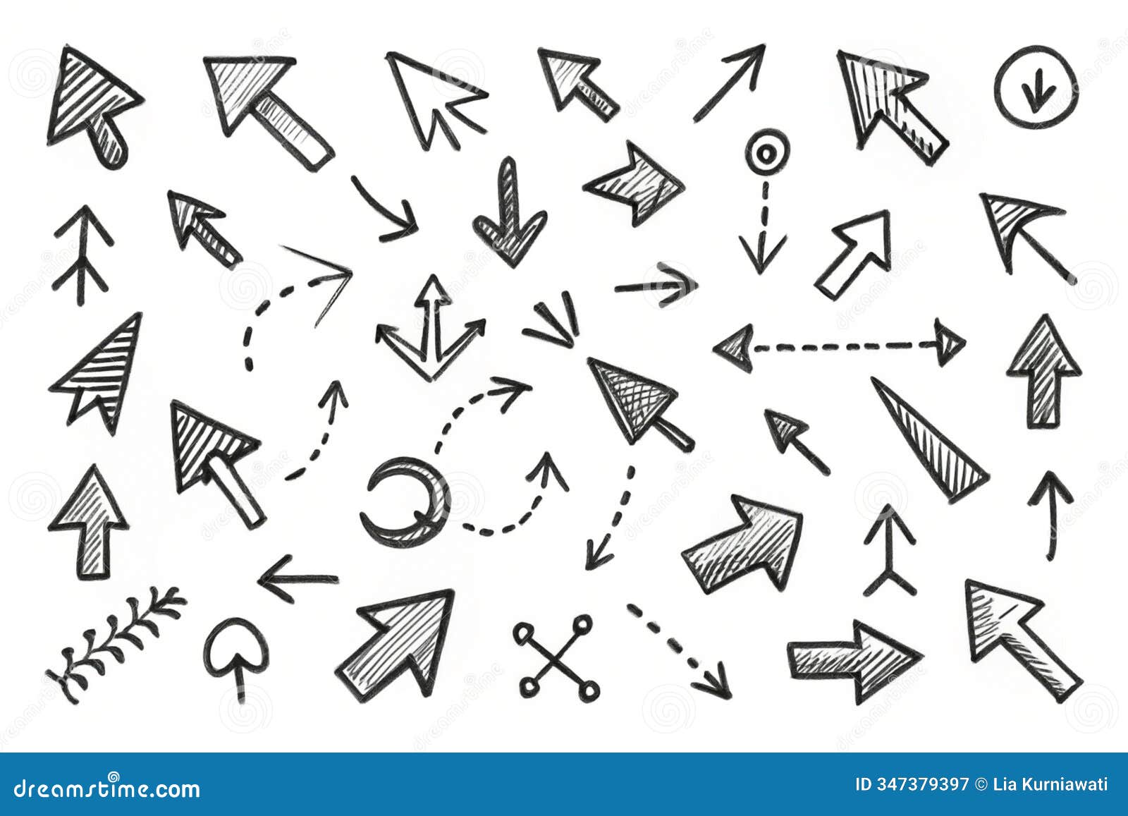 Hand-drawn Sketch Collection of Various Arrow Cursors and Pointers ...
