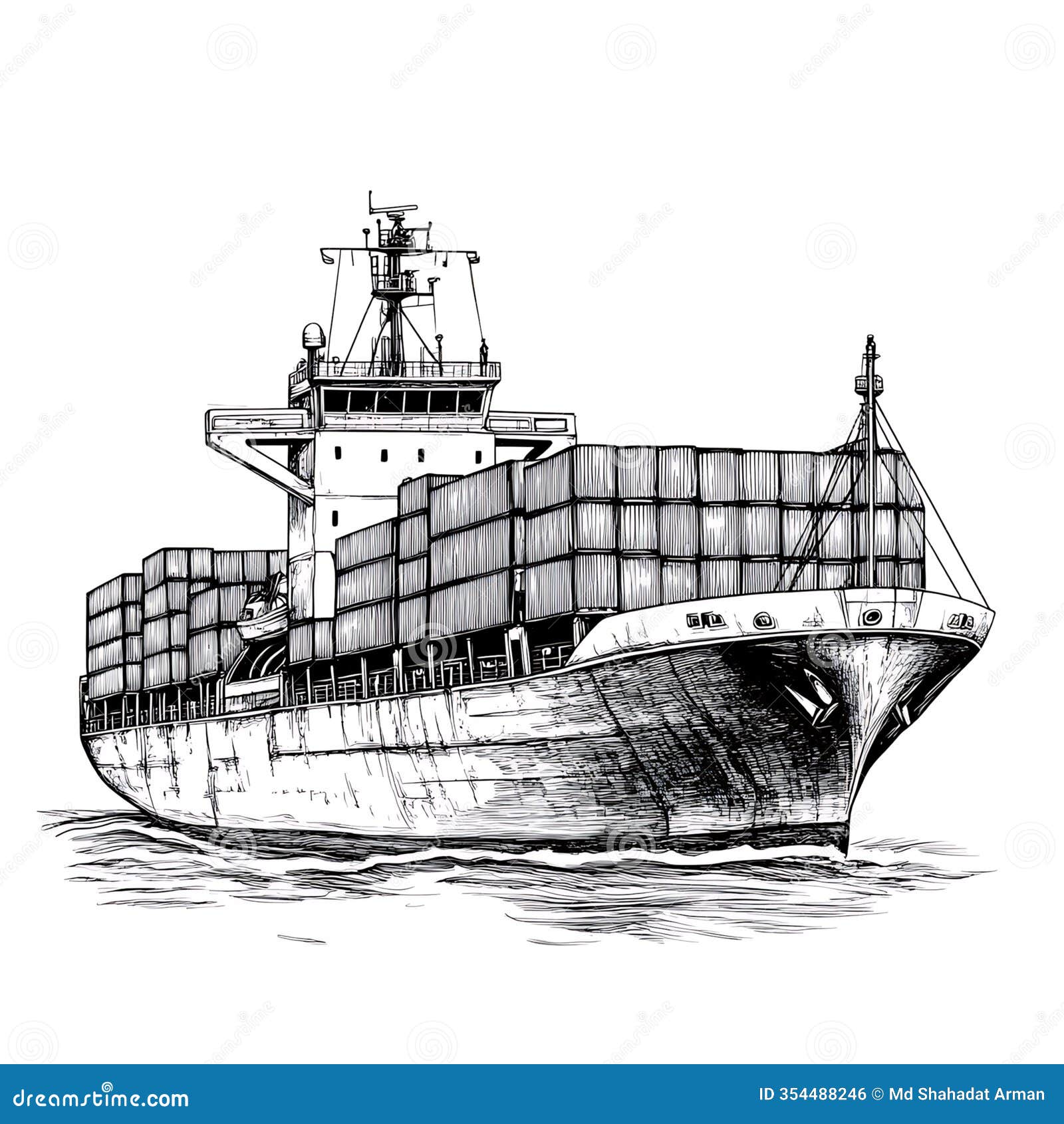 Hand-drawn Sketch of a Container Ship at Sea Stock Illustration ...