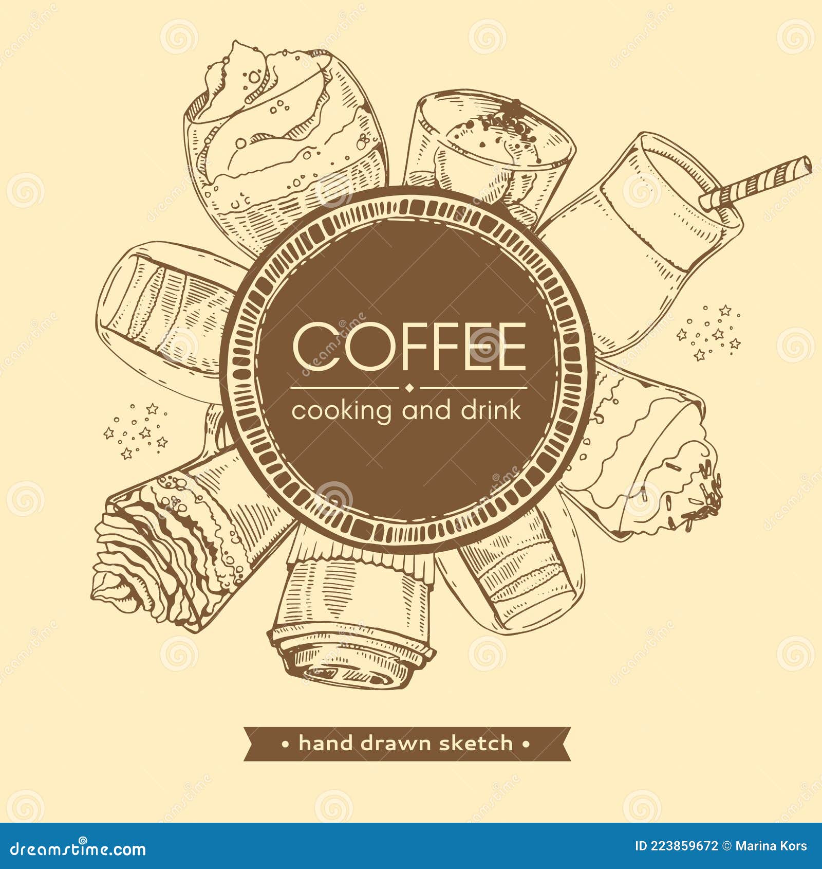 Hand Drawn Sketch with Cooking and Different Coffee Drinks. Stock ...