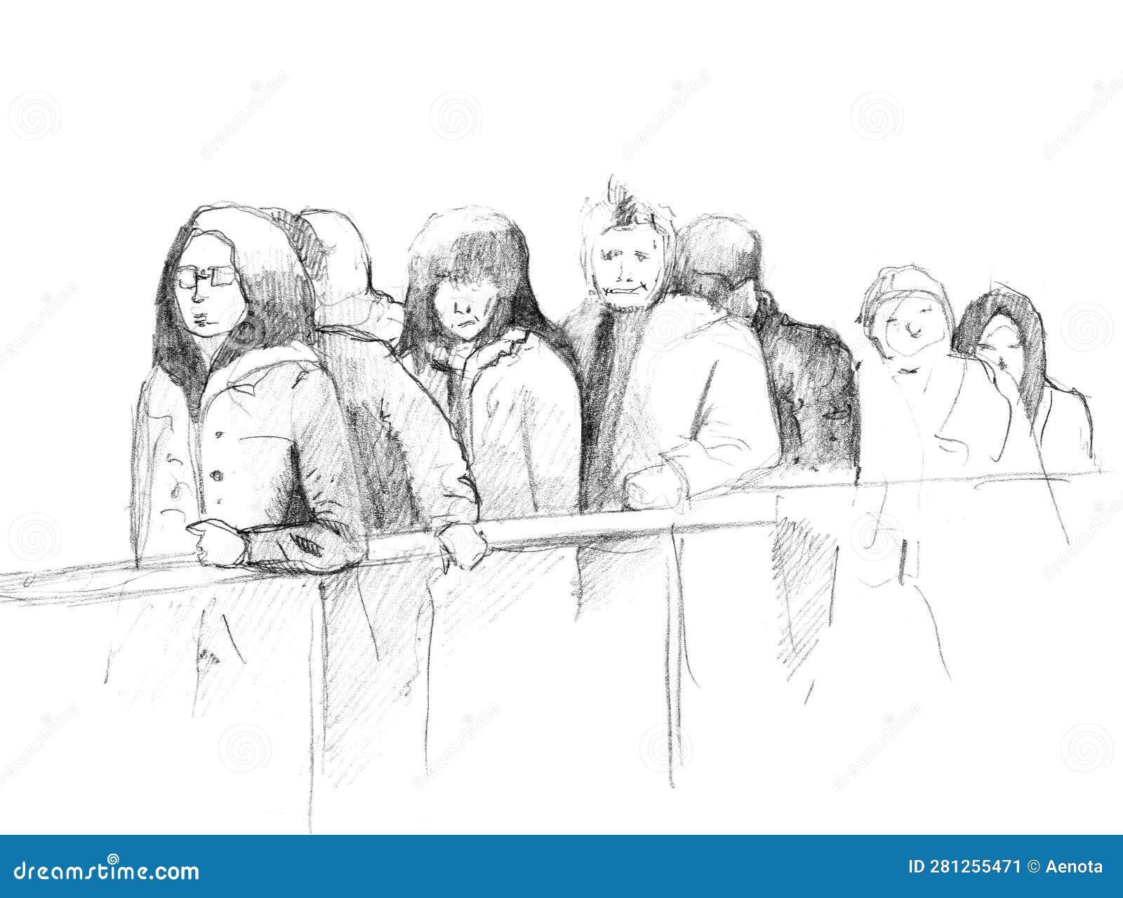 Hand drawn sketch of crowd stock illustration. Illustration of colloquy ...