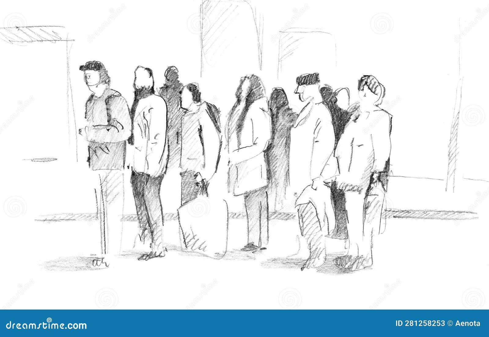 Hand drawn sketch of crowd stock illustration. Illustration of causey ...