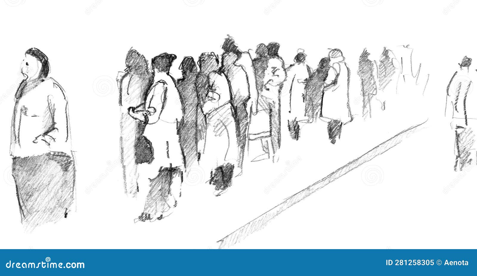 Hand drawn sketch of crowd stock illustration. Illustration of outdoors ...