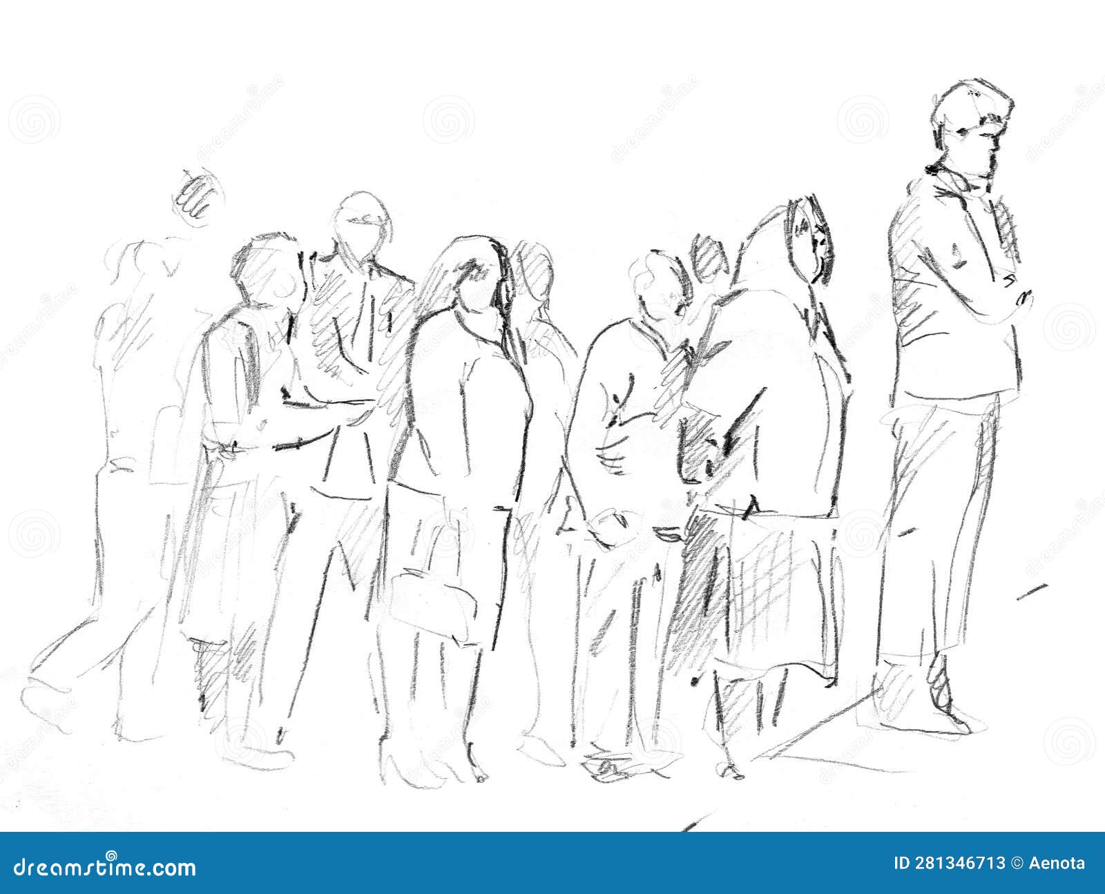 Hand drawn sketch of crowd stock illustration. Illustration of crowd ...