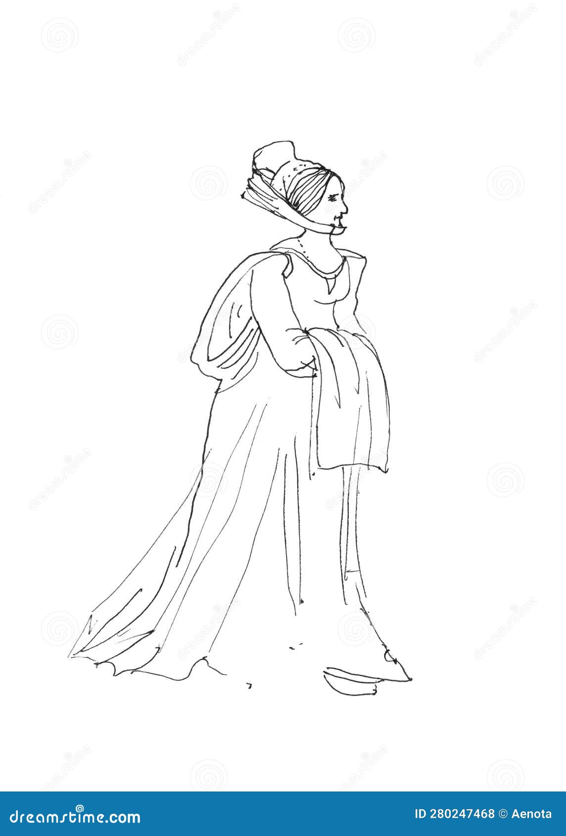 Hand drawn sketch of dame stock illustration. Illustration of female ...
