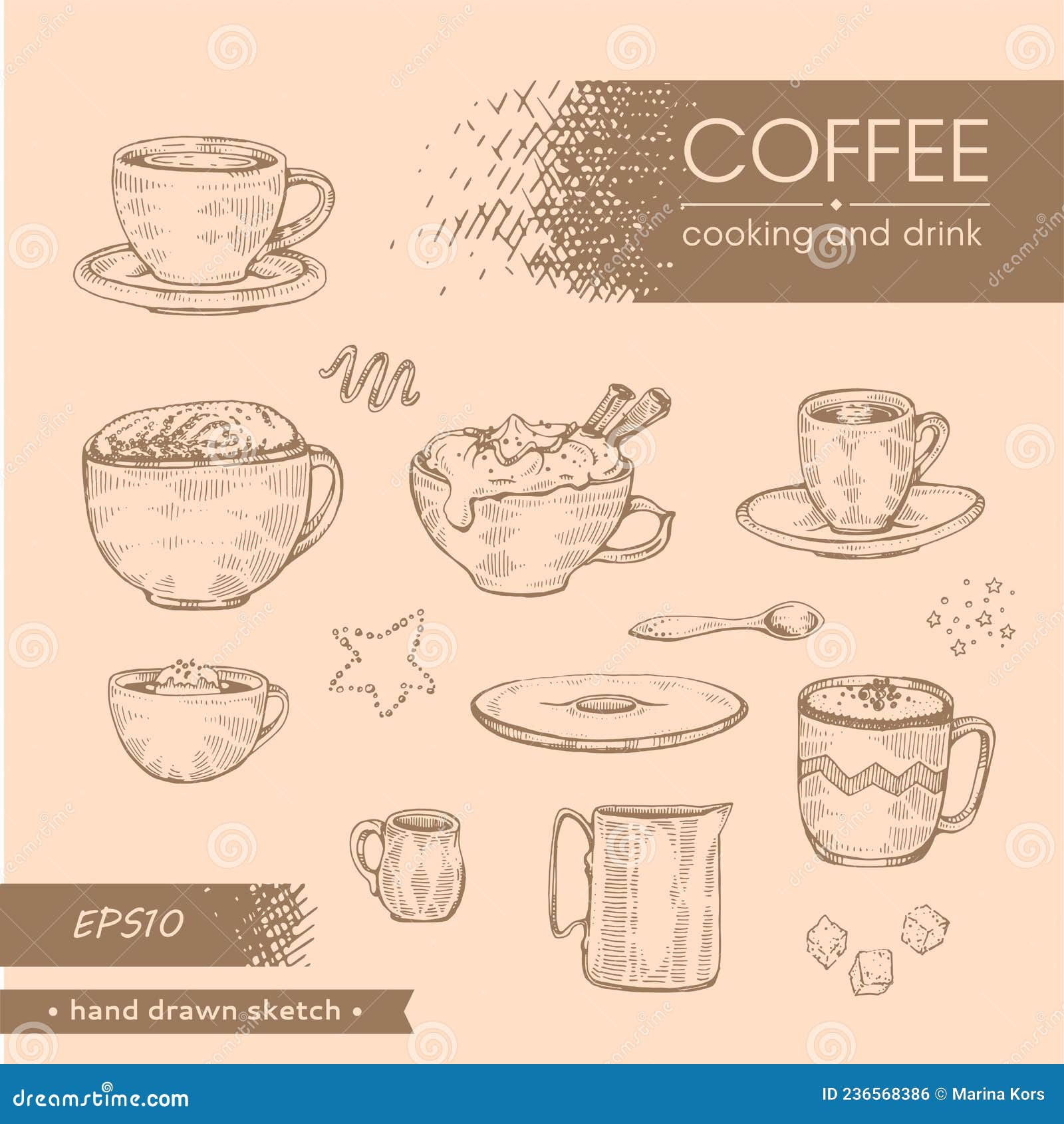 Hand-drawn Sketch Different Coffee Cooking and Drinks. Stock Vector ...