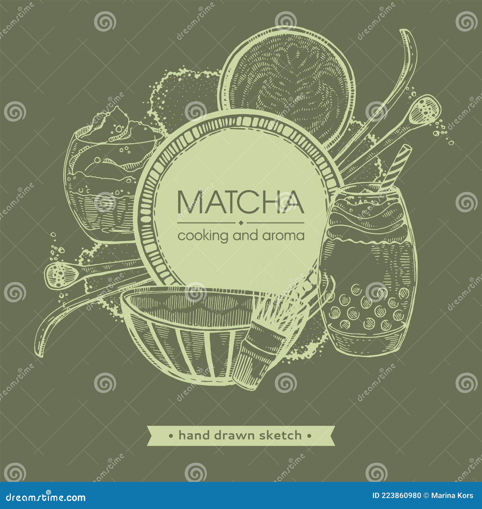 Hand-drawn Sketch Different Matcha Drinks and Cookings. Stock Vector ...