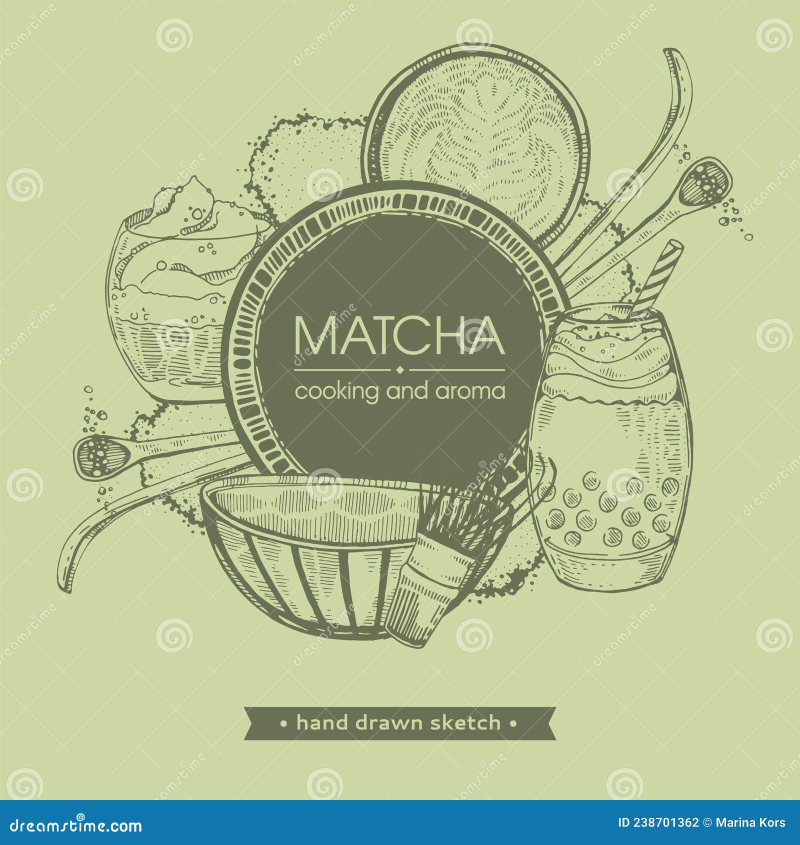 Hand-drawn Sketch Different Matcha Drinks and Cookings Stock Vector ...