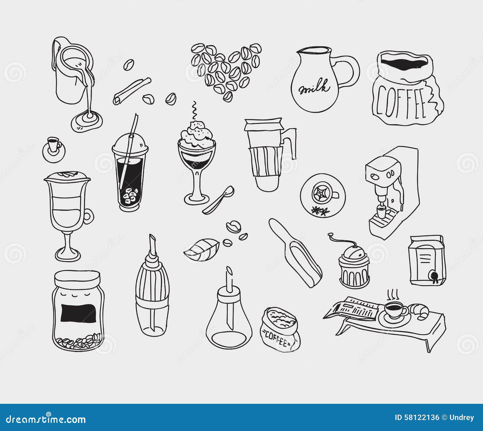 Simple Coffee Cup With Coffee Time Vector Outline Illustration Cartoon ...