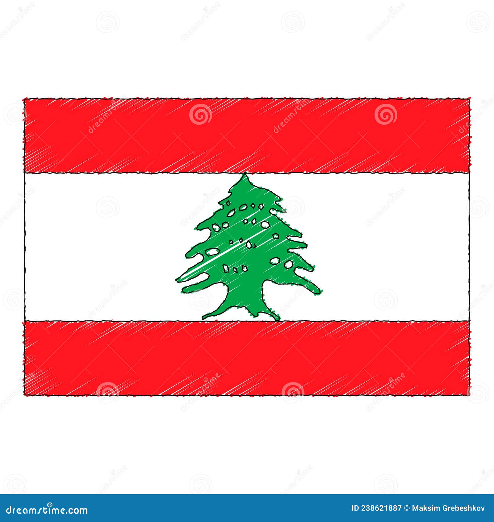Hand Drawn Sketch Flag of Lebanon. Doodle Style Icon Stock Illustration ...