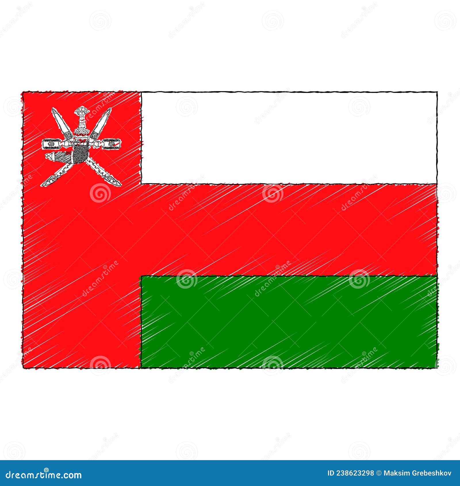 Hand Drawn Sketch Flag of Oman. Doodle Style Icon Stock Illustration ...