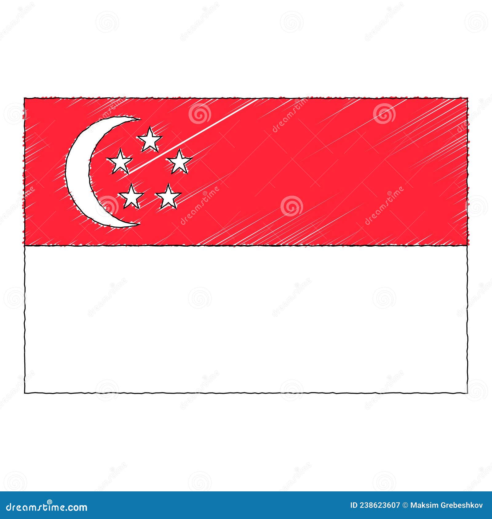 Hand Drawn Sketch Flag of Singapore. Doodle Style Icon Stock ...